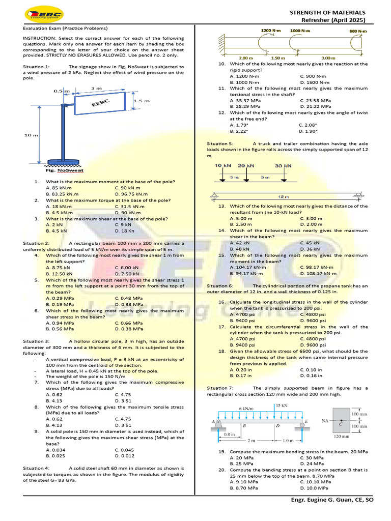 Evaluation Exam Strength Refresher | PDF | Bending | Stress (Mechanics)