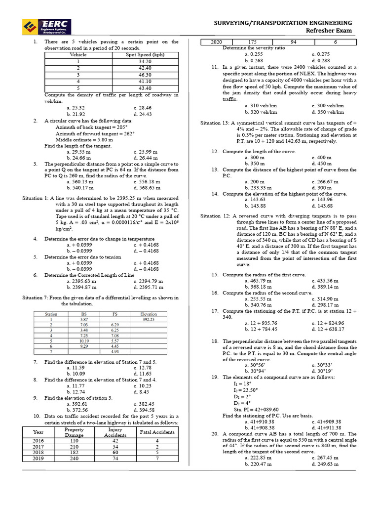 Transportation Engineering Exam Review | PDF | Tangent | Angle
