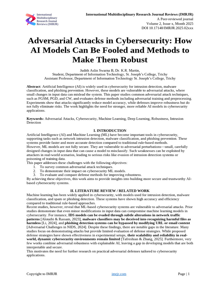 Adversarial Attacks in Cybersecurity Paper | PDF | Machine Learning ...
