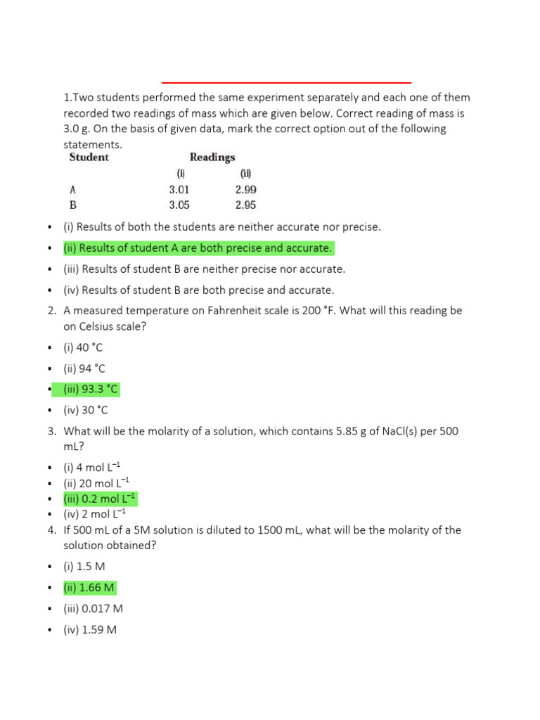 Multiple Choice Questions | PDF | Mole (Unit) | Chemical Compounds