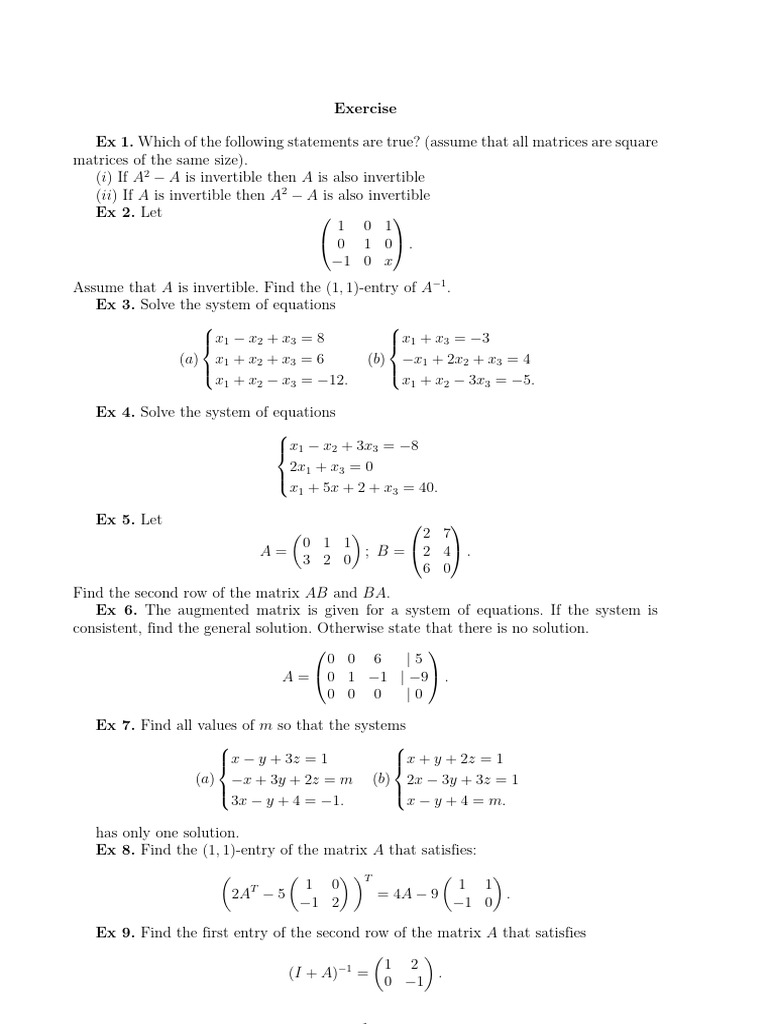 Exercise Linear Algebra Chap 6-7. | PDF | Matrix (Mathematics) | System Of Linear Equations