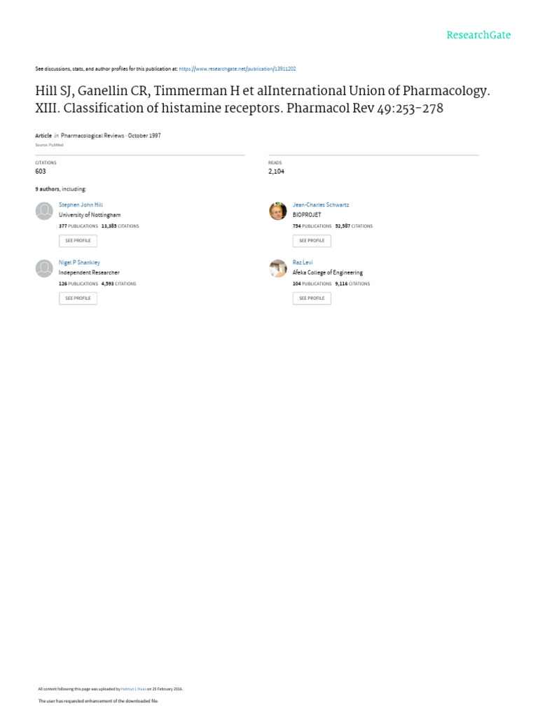 Histamine Receptor Classification Review | PDF | Receptor Antagonist ...