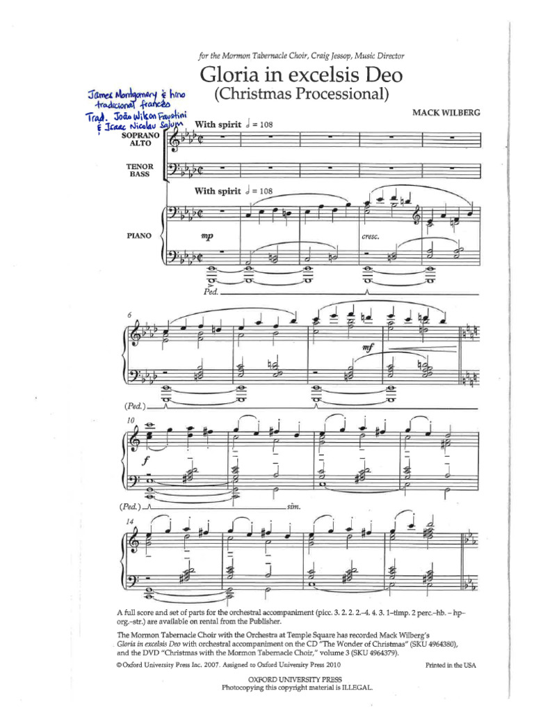 Gloria in Excelsis Deo - Tabernacle Choir | PDF
