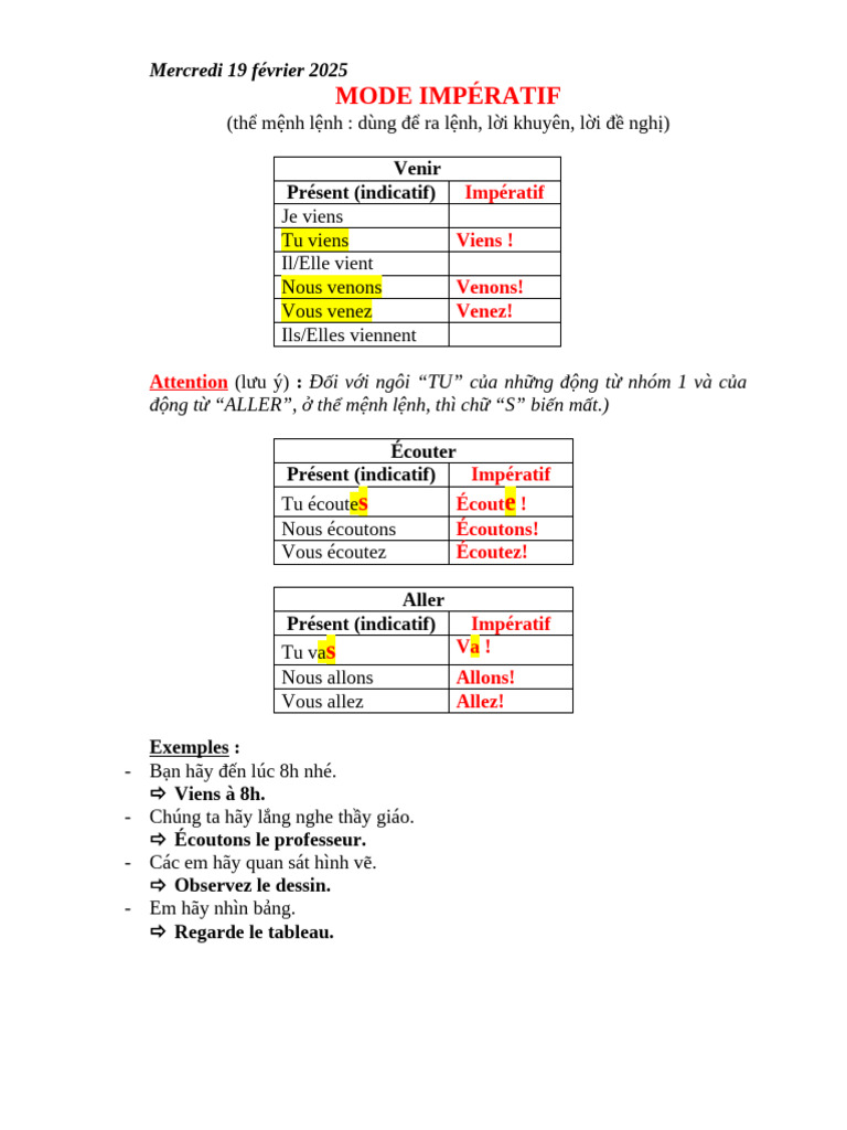 Unité 3 - Lecon 1 - Impératif | PDF