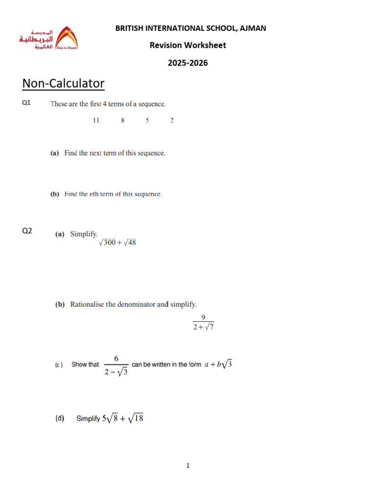 Gr9-Revision Worksheet | PDF