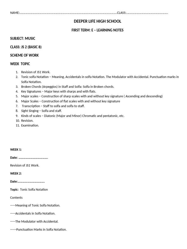 Basic 8 Music 1st Term E-notes | PDF | Scale (Music) | Minor Scale