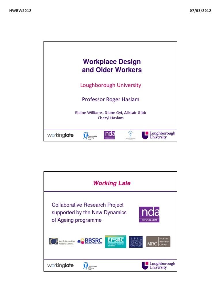 Health and Wellbeing @work 2012 Roger Haslam Presentation | PDF | Body ...