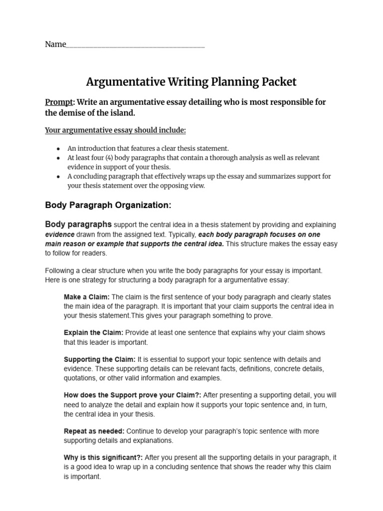 Argumentative Essay Planning Guide | PDF | Essays | Paragraph