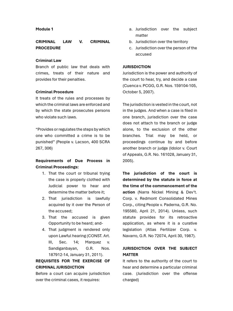Module 1 Material Preliminary Matters Arrest | PDF | Jurisdiction | Laches (Equity)