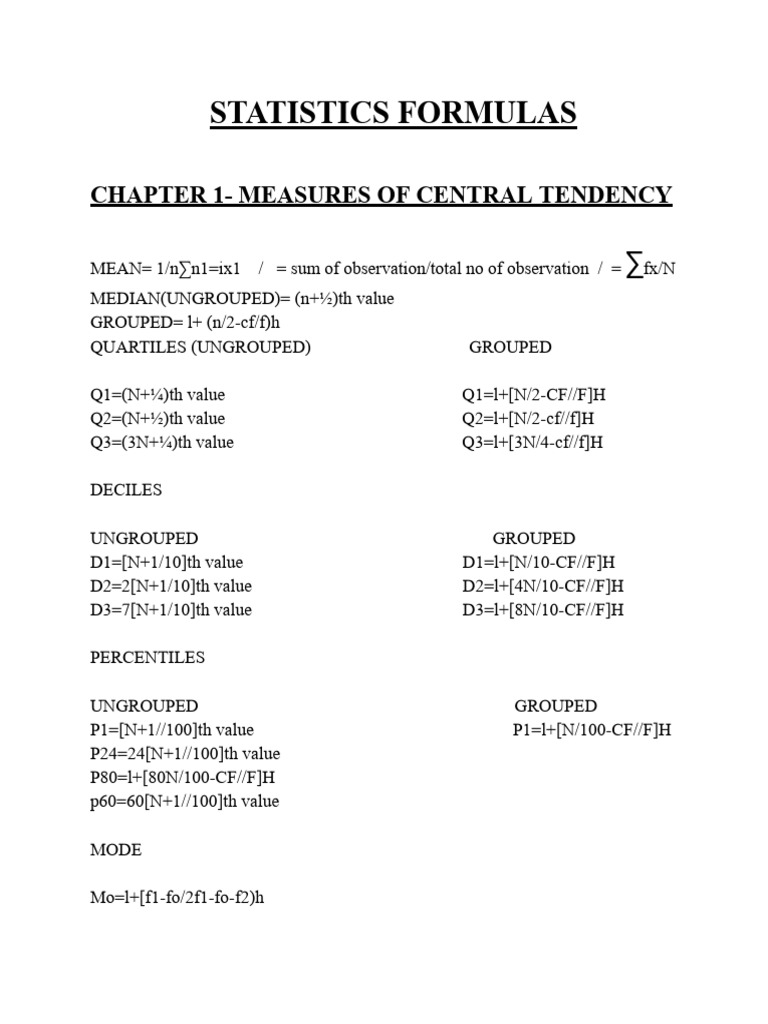 Statistics Formulas | PDF
