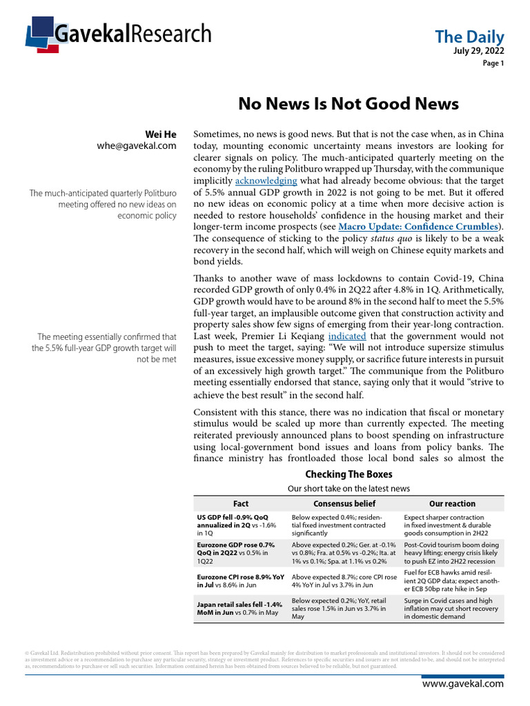 No News Is Not Good News | PDF | Recession | European Central Bank