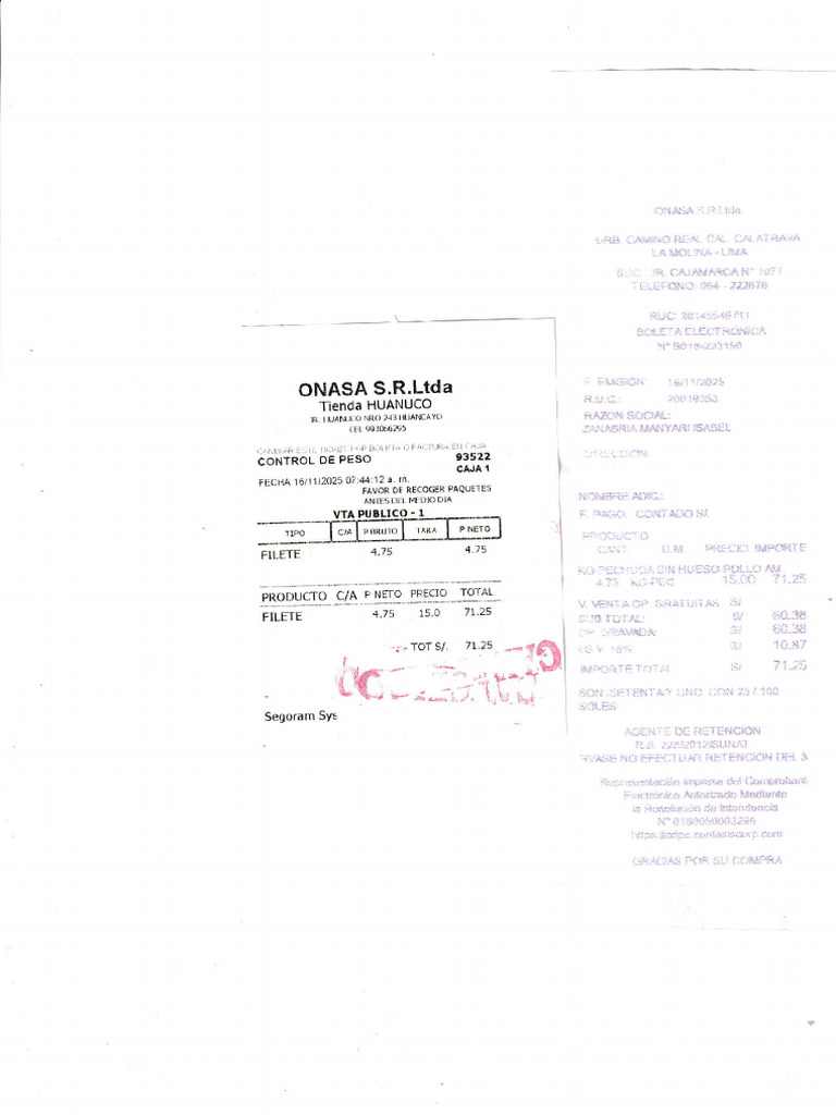 Boleta y Tiket ONASA | PDF