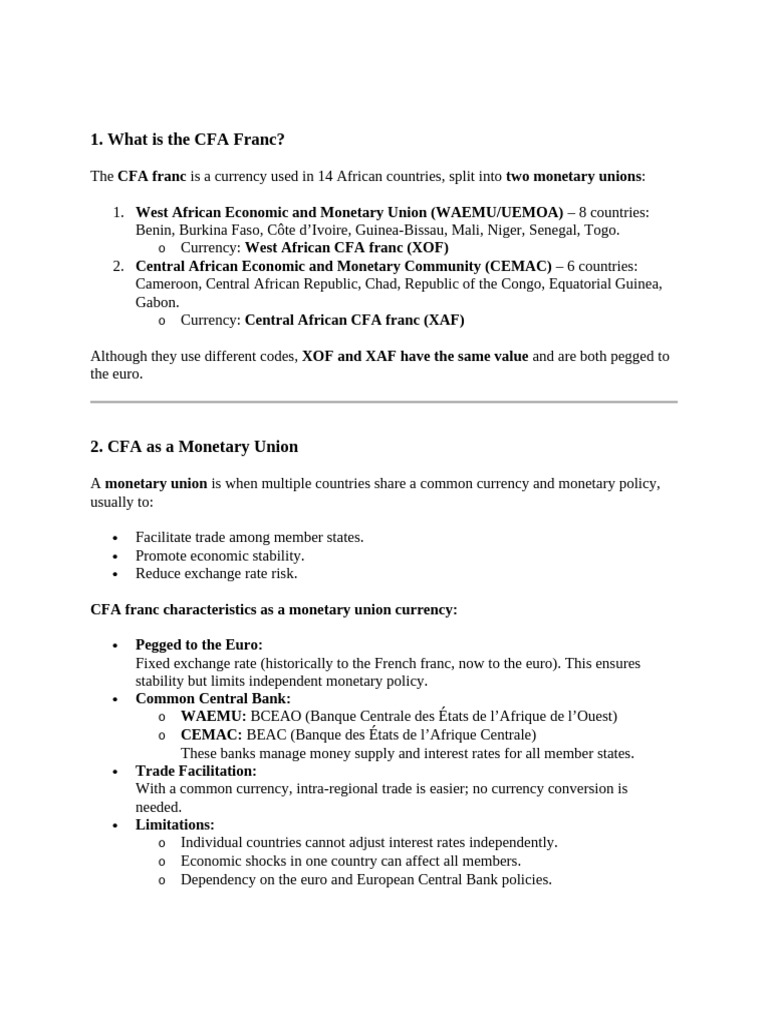 Understanding the CFA Franc Currency | PDF
