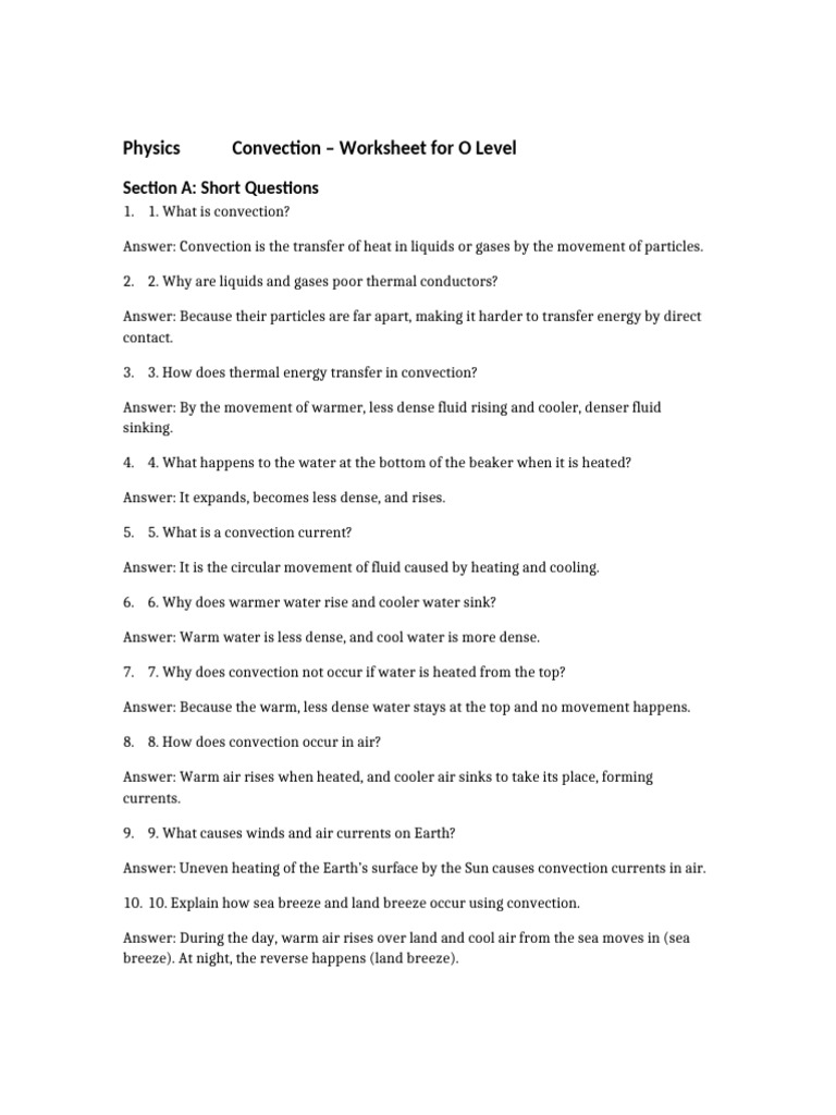 O Level Physics: Convection Worksheet | PDF | Convection | Atmosphere ...