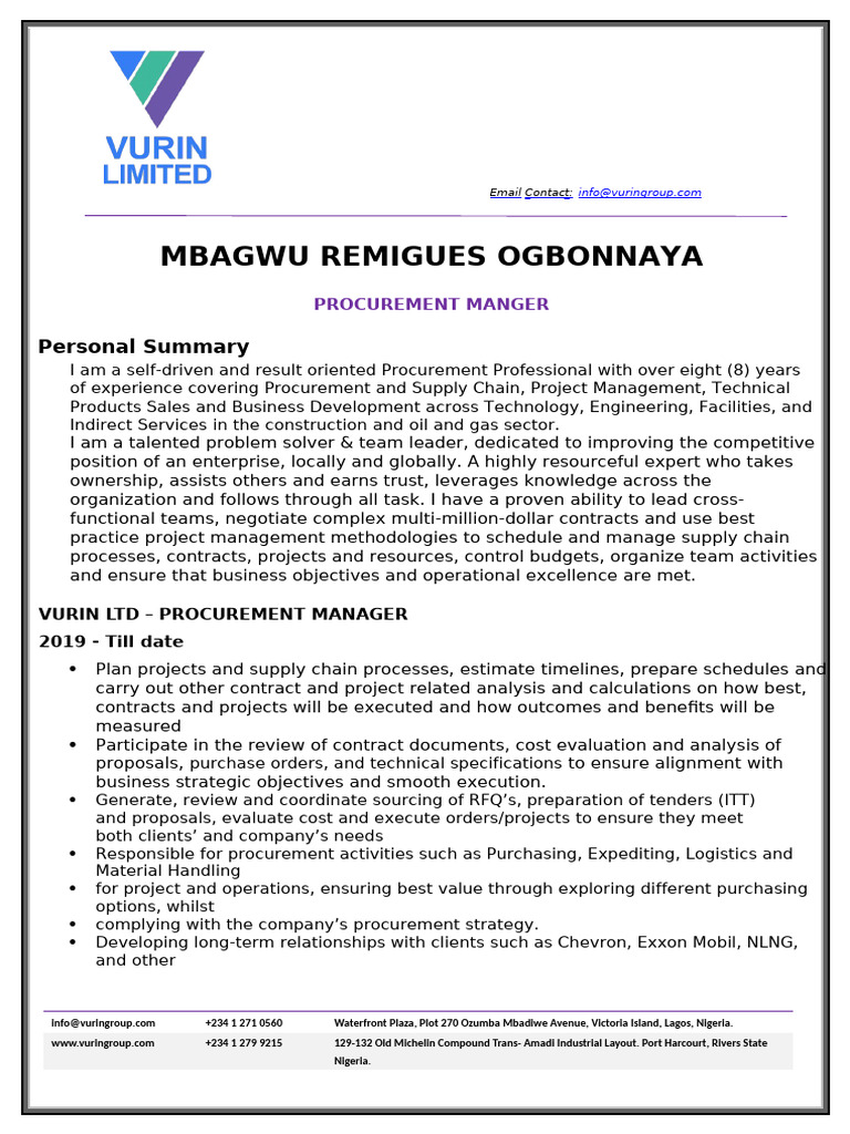 Procurement Manager with 8+ Years Experience | PDF | Procurement ...