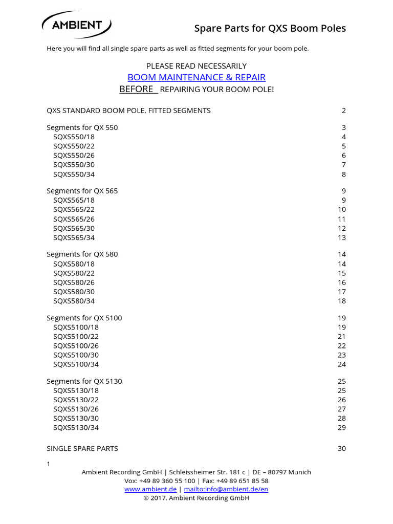 QXS Boom Pole Spare Parts Guide | PDF | Fibers | Nut (Hardware)