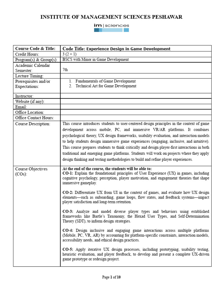 8-Experience Design in Game Development Outline | PDF | Usability ...