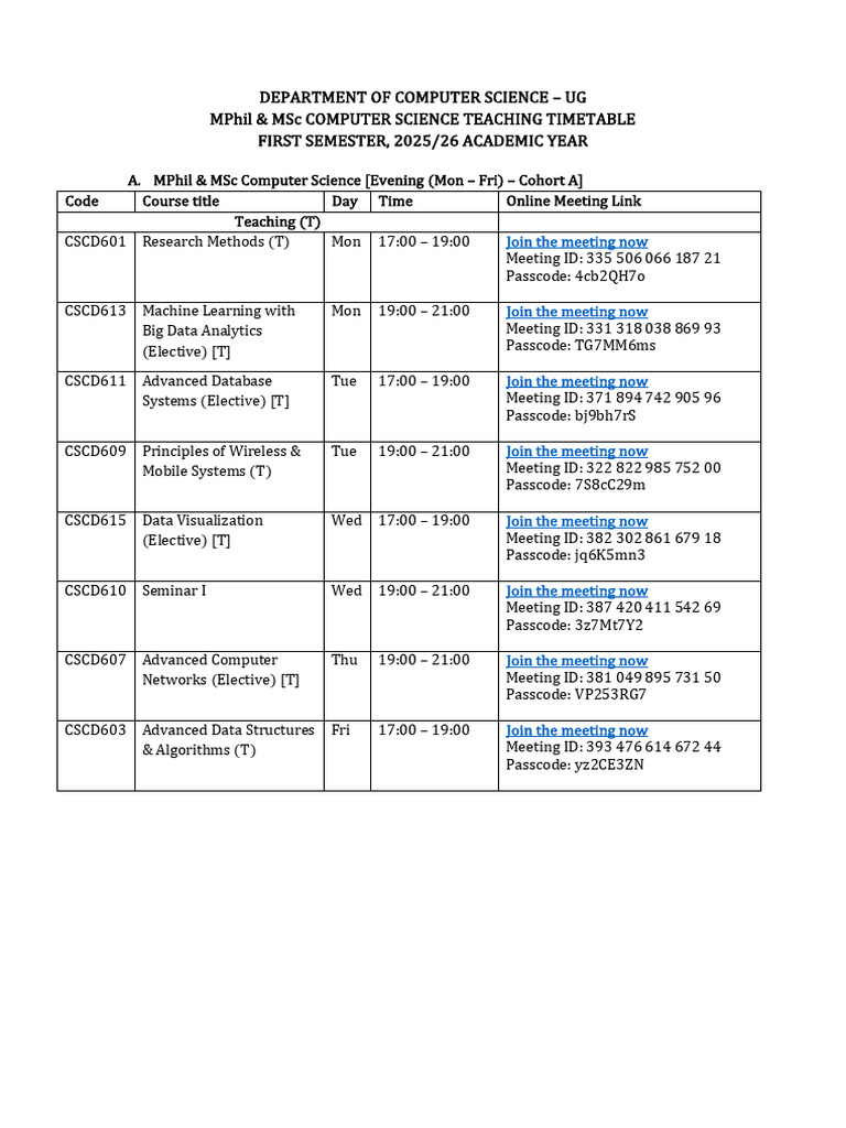 Computer Science Timetable 2025/26 | PDF | Computer Science | Cognitive ...