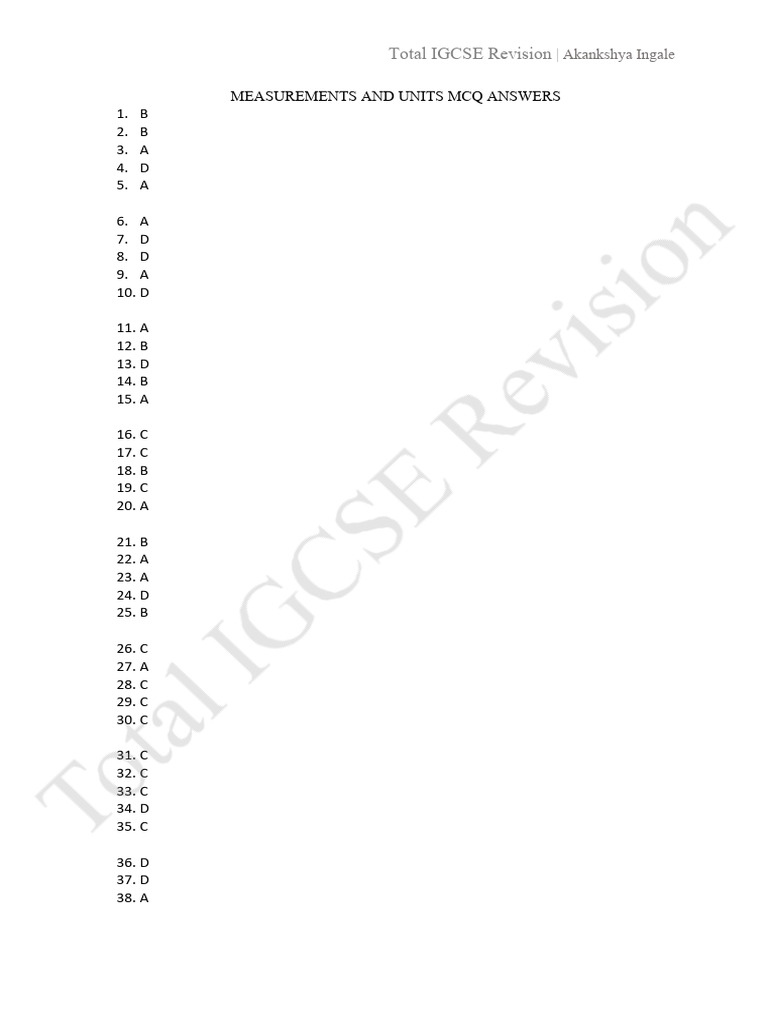 Measurements and Units MCQ Answers Tir | PDF