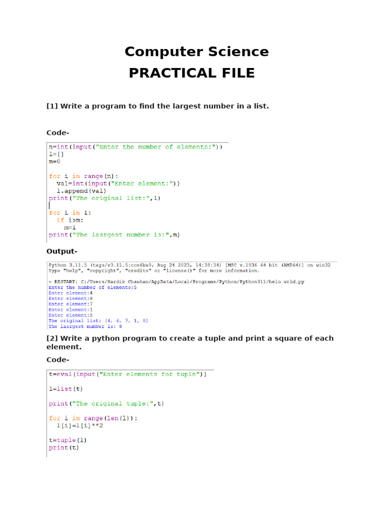 CS Practical File | PDF