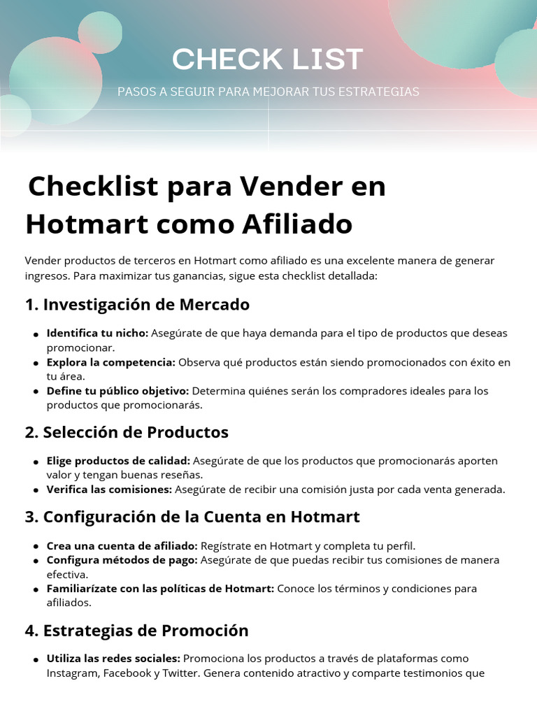 Checklist para Vender en Hotmart Como Afiliado | PDF | Marca | Marketing