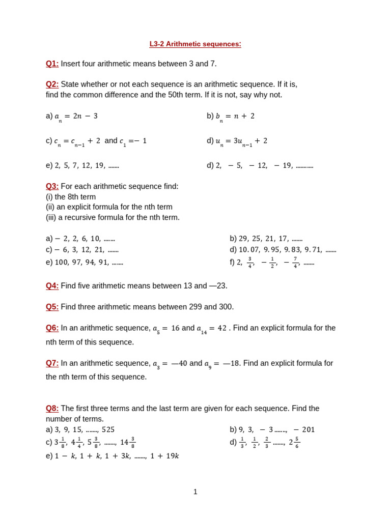 Arithmetic Sequences: Problems & Solutions | PDF