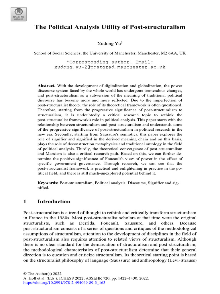 Post-structuralism in Political Analysis | PDF | Truth | Discourse
