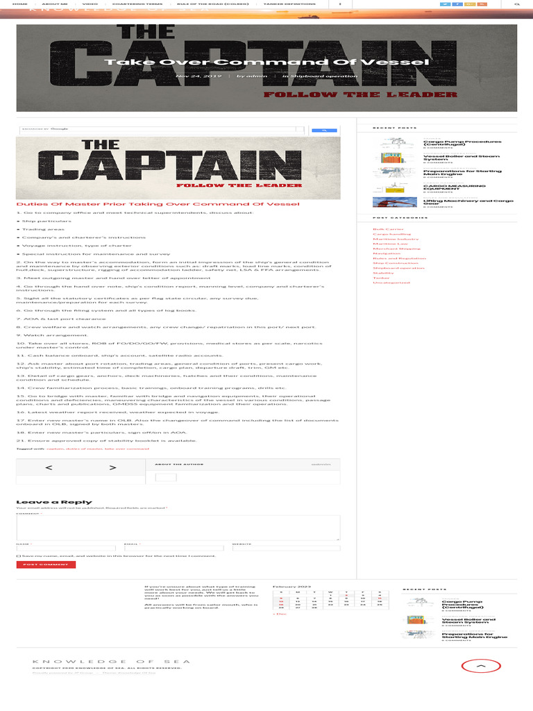 Take Over Command of Vessel - Knowledge of Sea | PDF | Ships | Freight ...