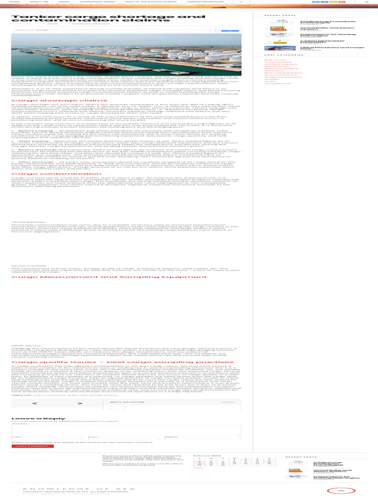 Tanker Cargo Shortage and Contamination Claims - Knowledge of Sea | PDF ...