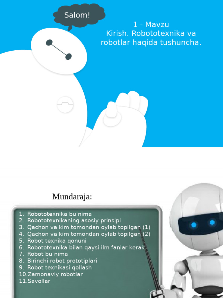 Kirish. Robototexnika Va Robotlar Haqida Tushuncha. | PDF