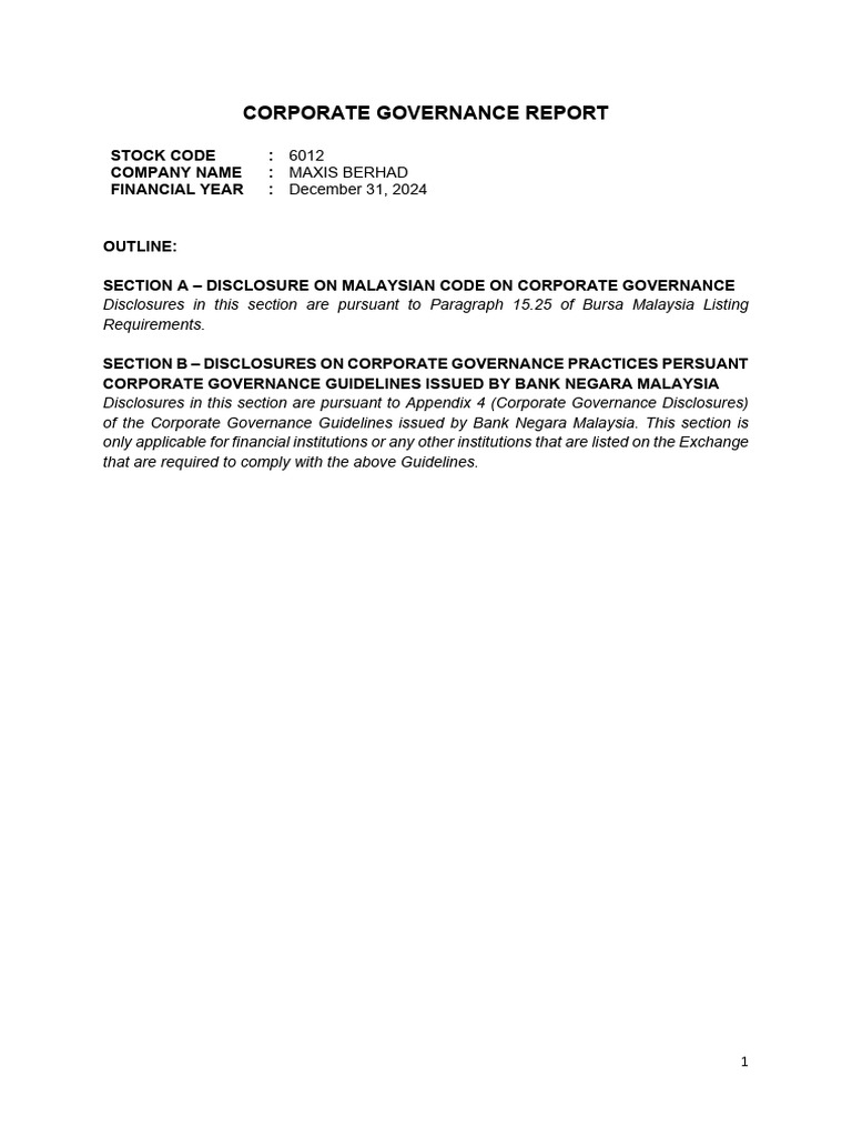 Maxis Corporate Governance Report 2024 | PDF | Corporate Governance ...
