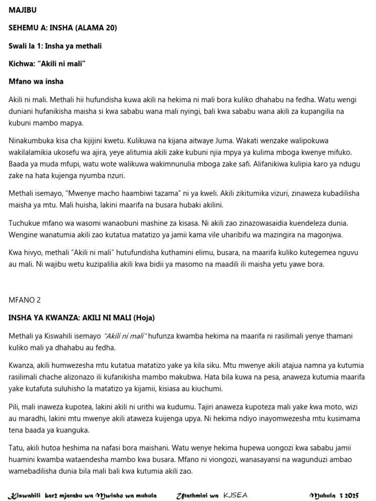 Kiswahi 2 Ms | PDF