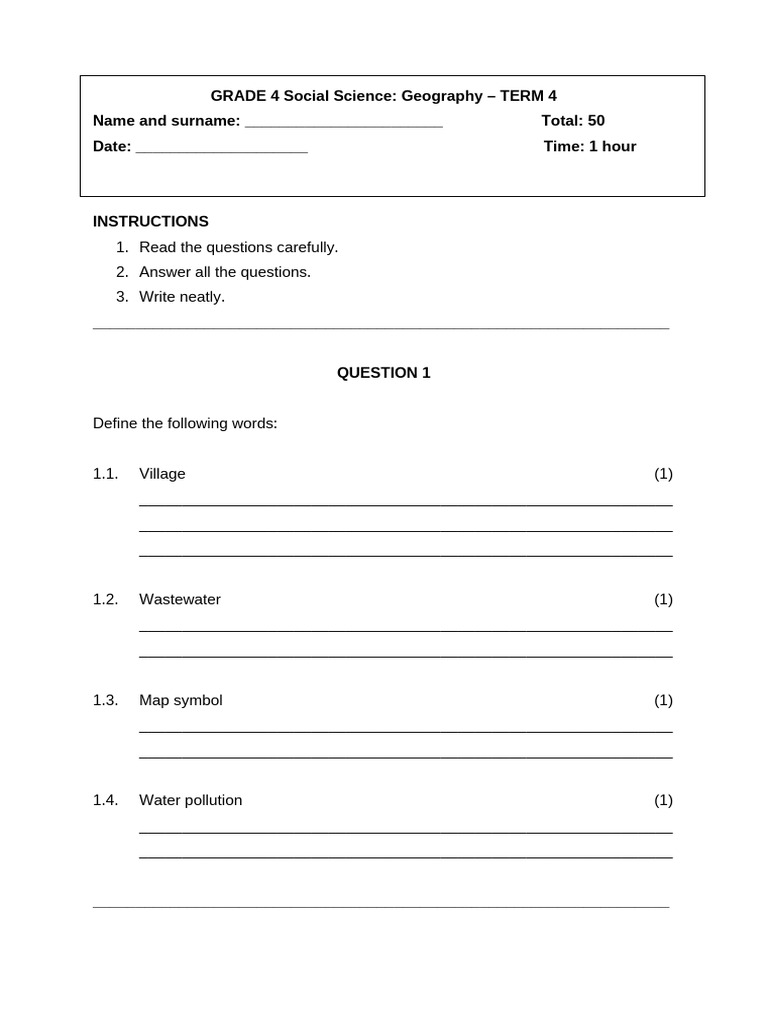GRADE 4 Social Science Term 4 | PDF | Water | Soil