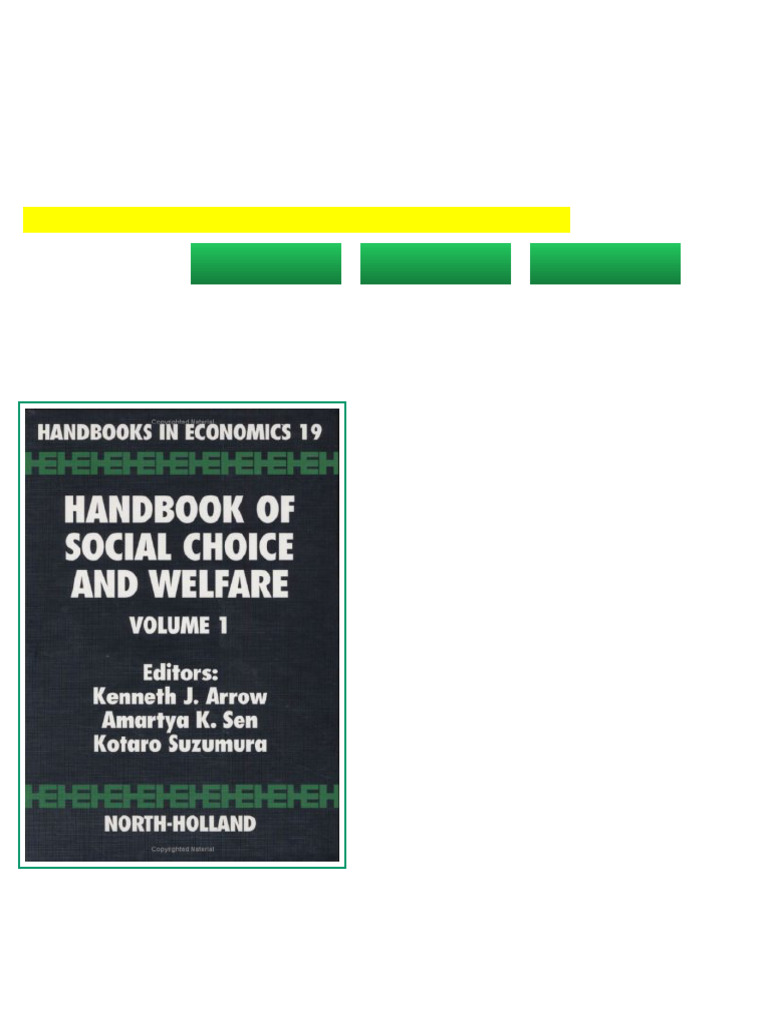 Handbook of Social Choice and Welfare Volume 1 Handbooks in Economics ...