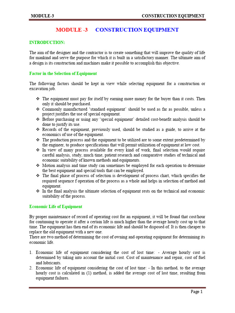 Construction Equip - Module 3 | PDF | Crane (Machine) | Belt (Mechanical)
