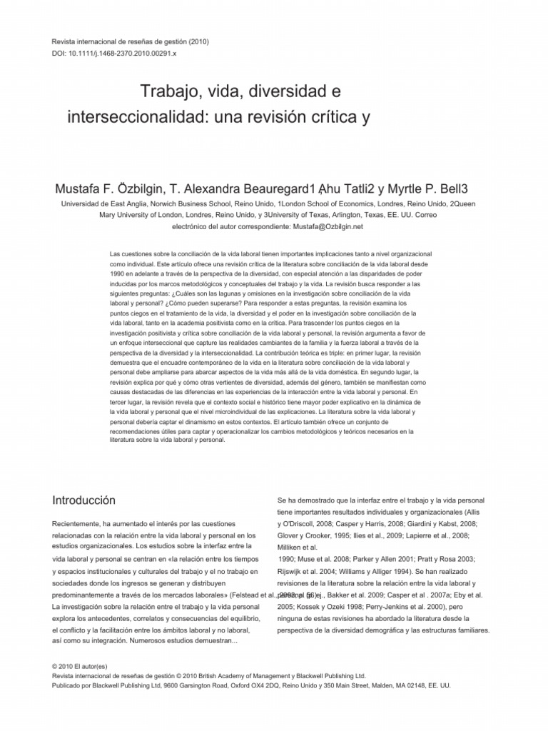 2011 - Osbin-Work Life Diversity and Intersectionalit | PDF | Sicología ...
