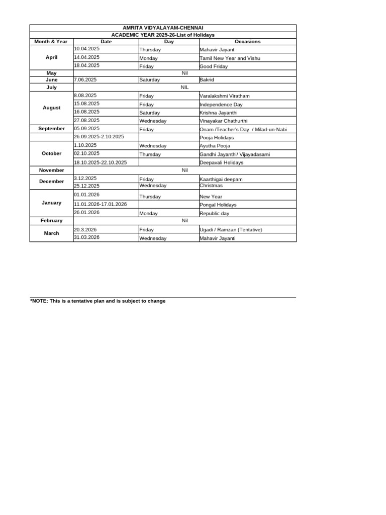 List of Holidays (2025-26) | PDF