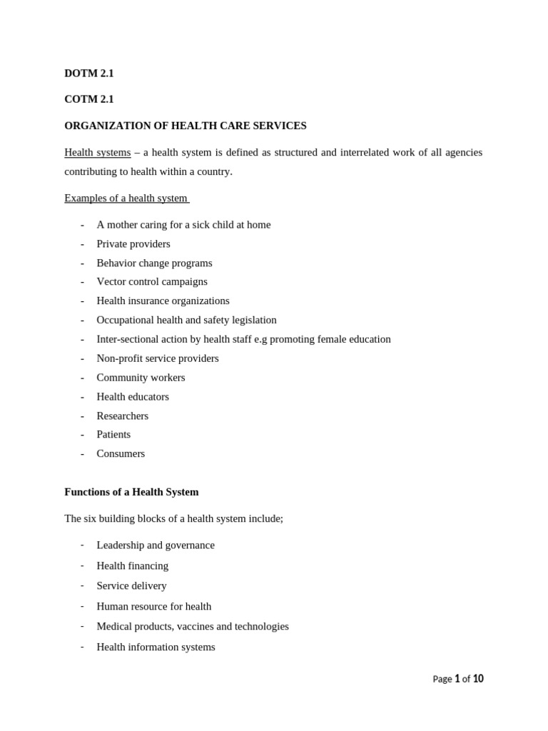 Organization of Health Care Services | PDF | Health Care | Health ...
