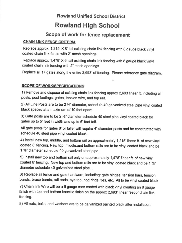 3 - Scope of Work Rowland HS Fence Replacement 19-20r23 | PDF