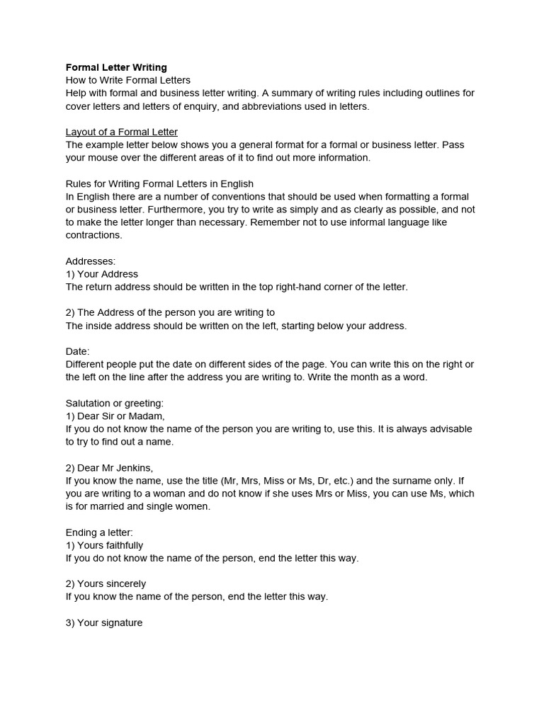 Guide to Writing Formal Letters | PDF