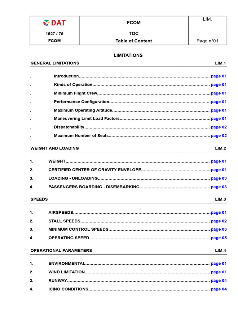 Aircraft Flight Manual Limitations Guide | PDF | Takeoff | Aviation