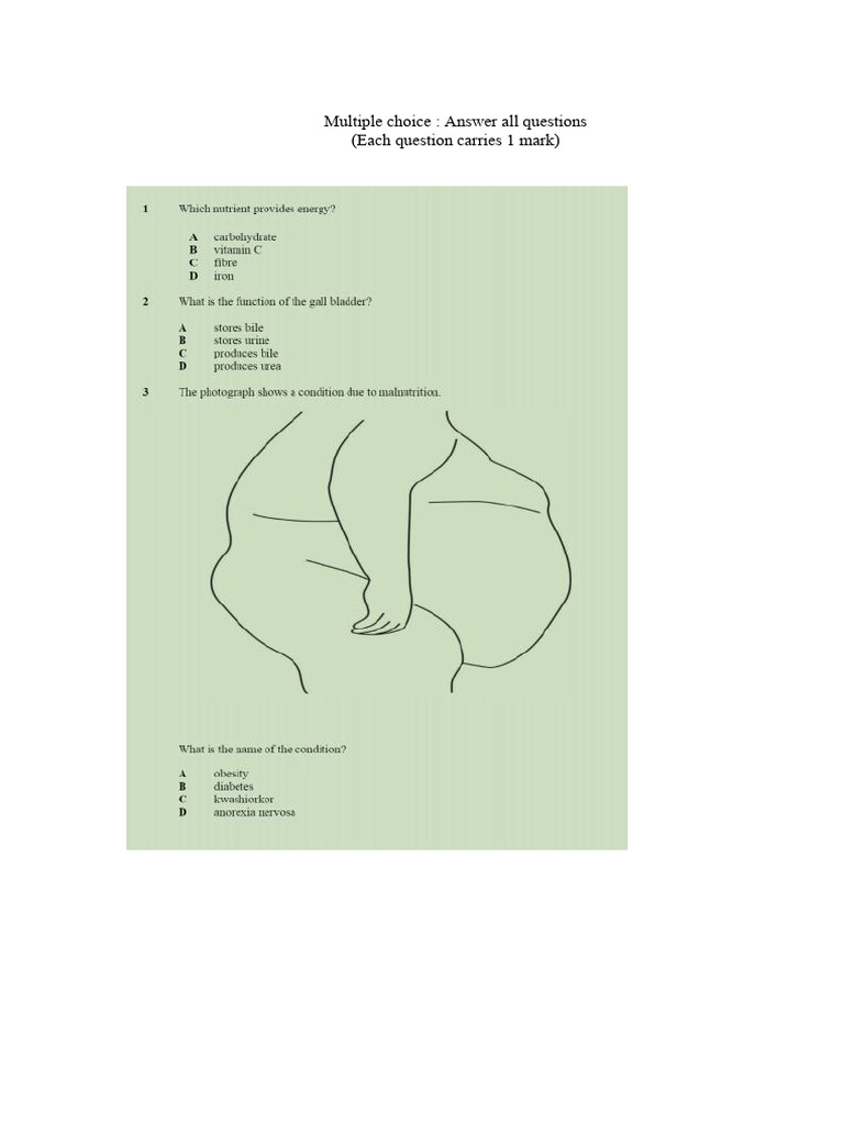 Science Multiple Choice Nutrition, Reproduction Form 2 | PDF