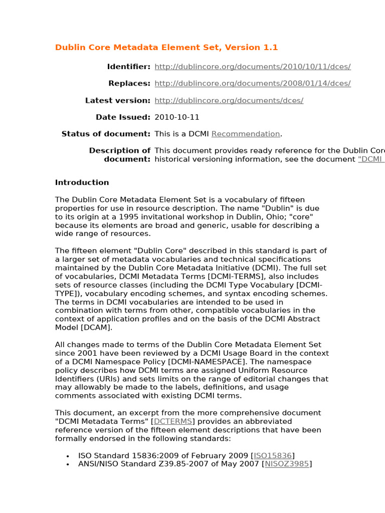 Dublin Core Metadata Element Set_2020 | PDF | Data | Computing
