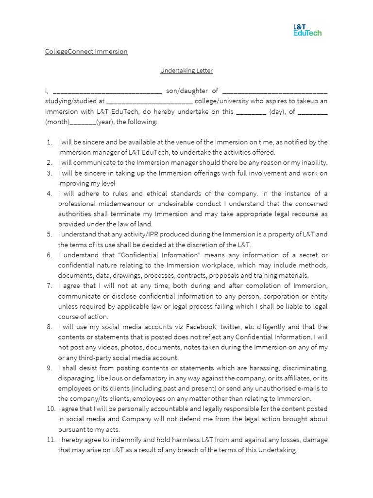 Undertaking Letter | PDF | Justice | Crime & Violence