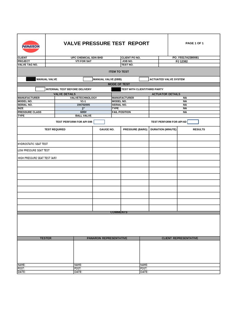 Sat Form - Upc Chemical - Warranty Valve | PDF