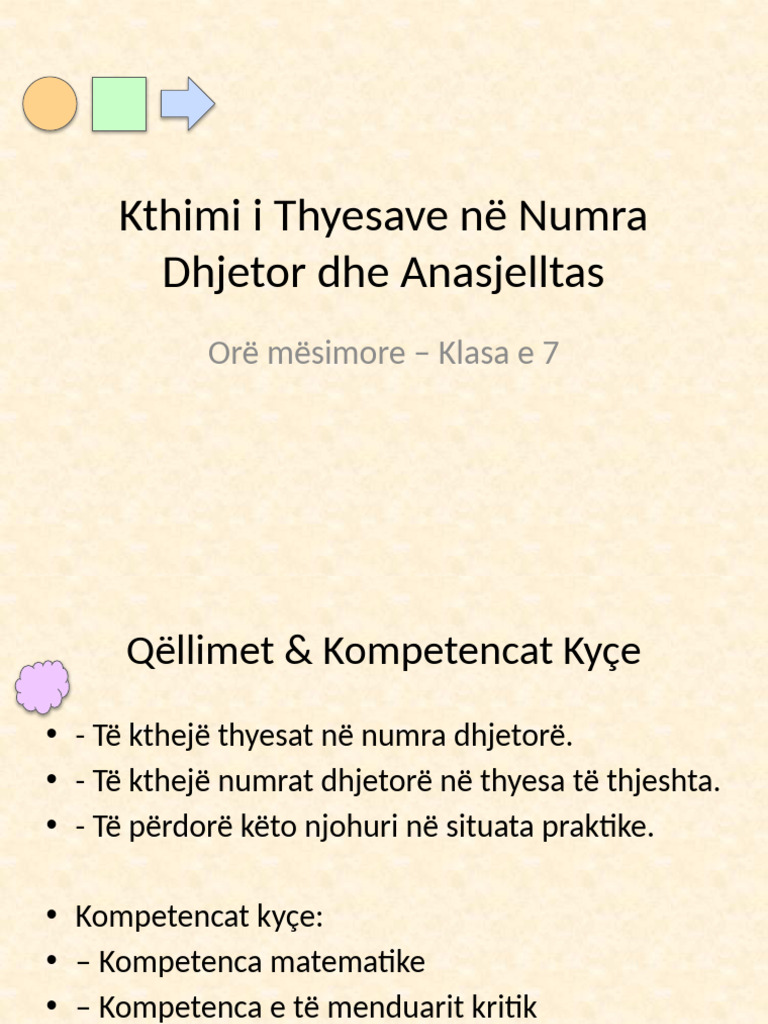 Ore Mesimore Thyesa Final Ushtrime | PDF