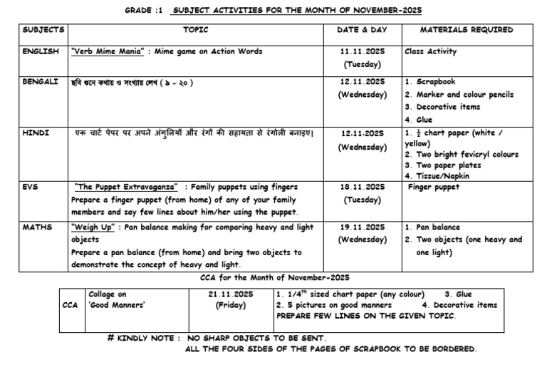 November 2025 Grade 1 Activities Guide | PDF | Linguistics | Language ...