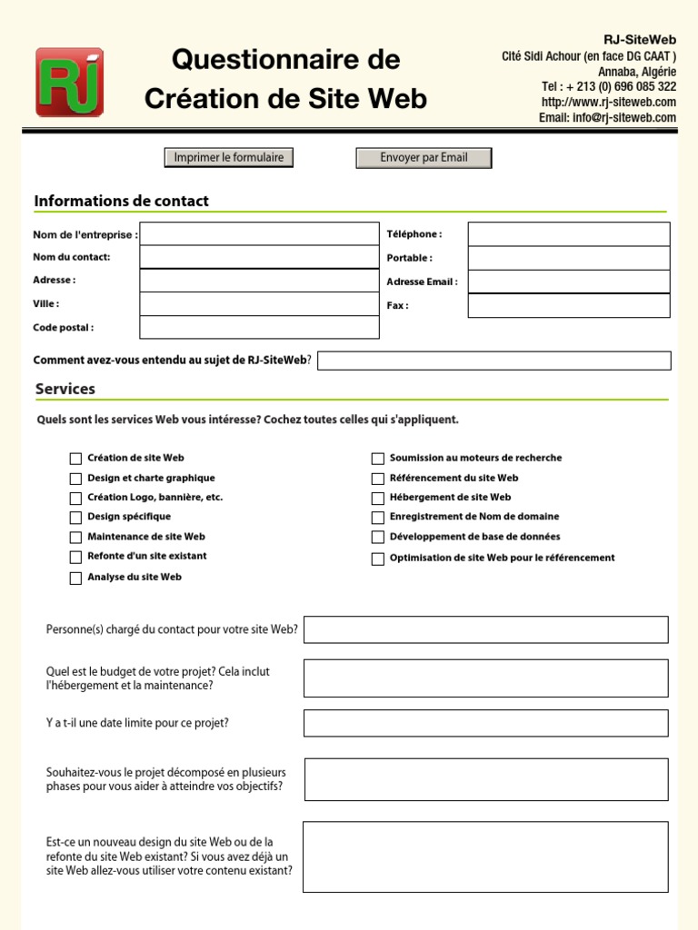 Questionnaire Conception Site Web | Sites web | Internet