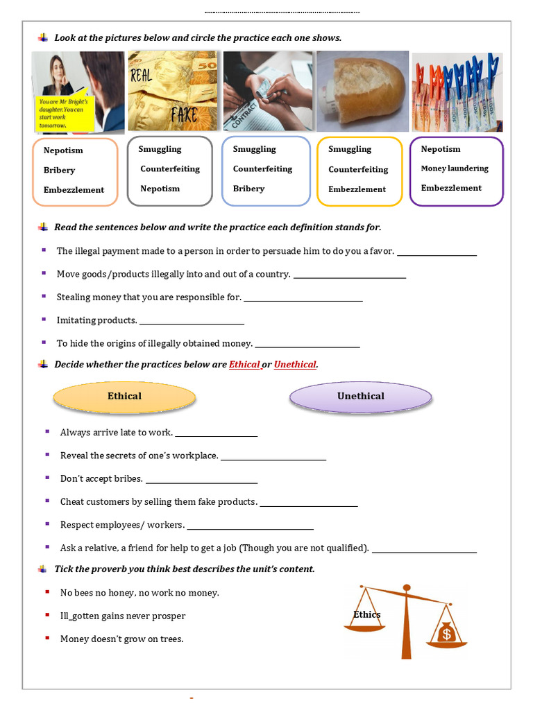 Ethics in Business - Worksheets | PDF | Counterfeit | Bribery