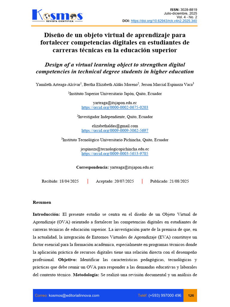 7.+V4,+N2 - Kosmos - 126-149.pdfdiseño OVA | PDF | Aprendizaje | Enseñando